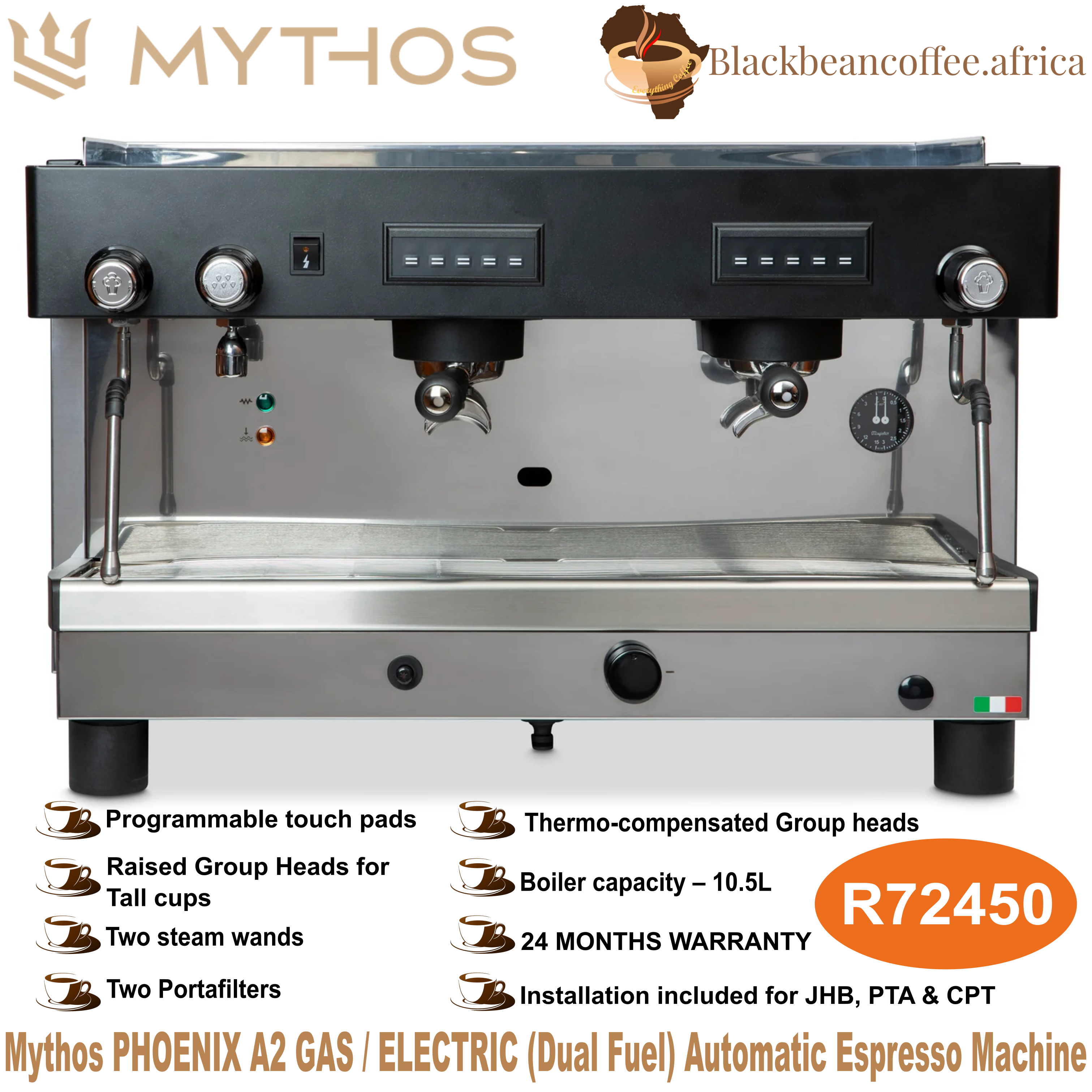 Mythos | PHOENIX A2G Gas/Electric Dual Fuel Auto Espresso Machine ...